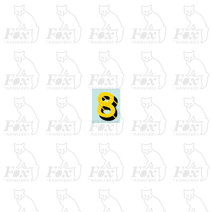 (22mm high) Yellow/black with shadow & highlight 1 x number 8